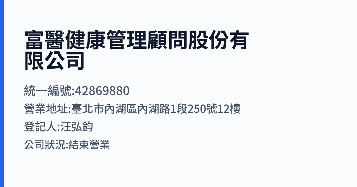 富醫健康管理顧問股份有限公司 - 統編 42869880(臺北市) 公司登記資料與營業項目詳細圖表