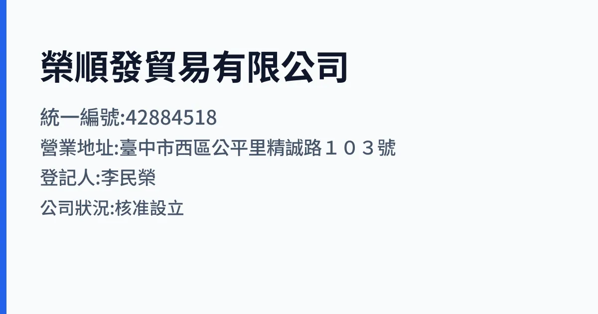 榮順發貿易有限公司 - 統編 42884518(臺中市) 公司登記資料與營業項目詳細圖表
