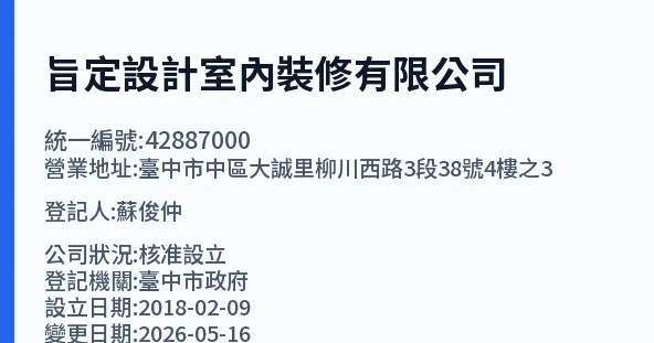 旨定設計室內裝修有限公司的照片-統編 42887000(臺中市) 公司登記資料與營業項目詳細圖表