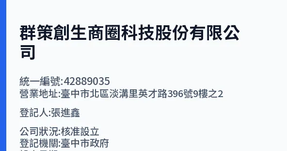 群策創生商圈科技股份有限公司的照片-統編 42889035(臺中市) 公司登記資料與營業項目詳細圖表