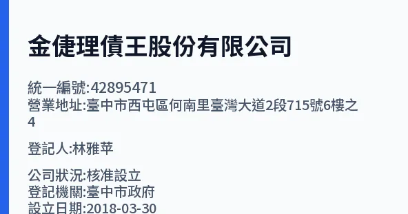 金倢理債王股份有限公司的照片-統編 42895471(臺中市) 公司登記資料與營業項目詳細圖表