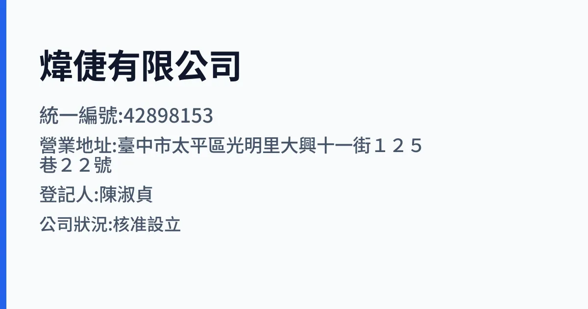 煒倢有限公司 - 統編 42898153(臺中市) 公司登記資料與營業項目詳細圖表
