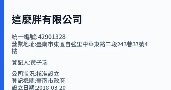 這麼胖有限公司的照片-統編 42901328(臺南市) 公司登記資料與營業項目詳細圖表