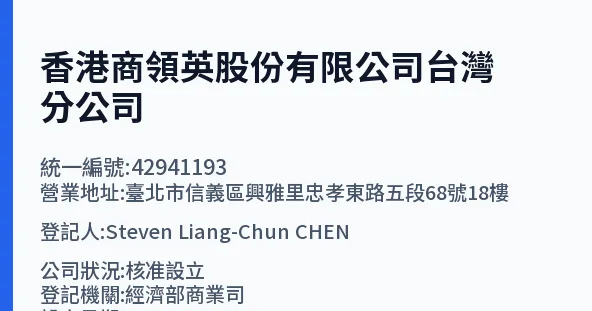 香港商領英股份有限公司台灣分公司的照片-統編 42941193(臺北市) 公司登記資料與營業項目詳細圖表
