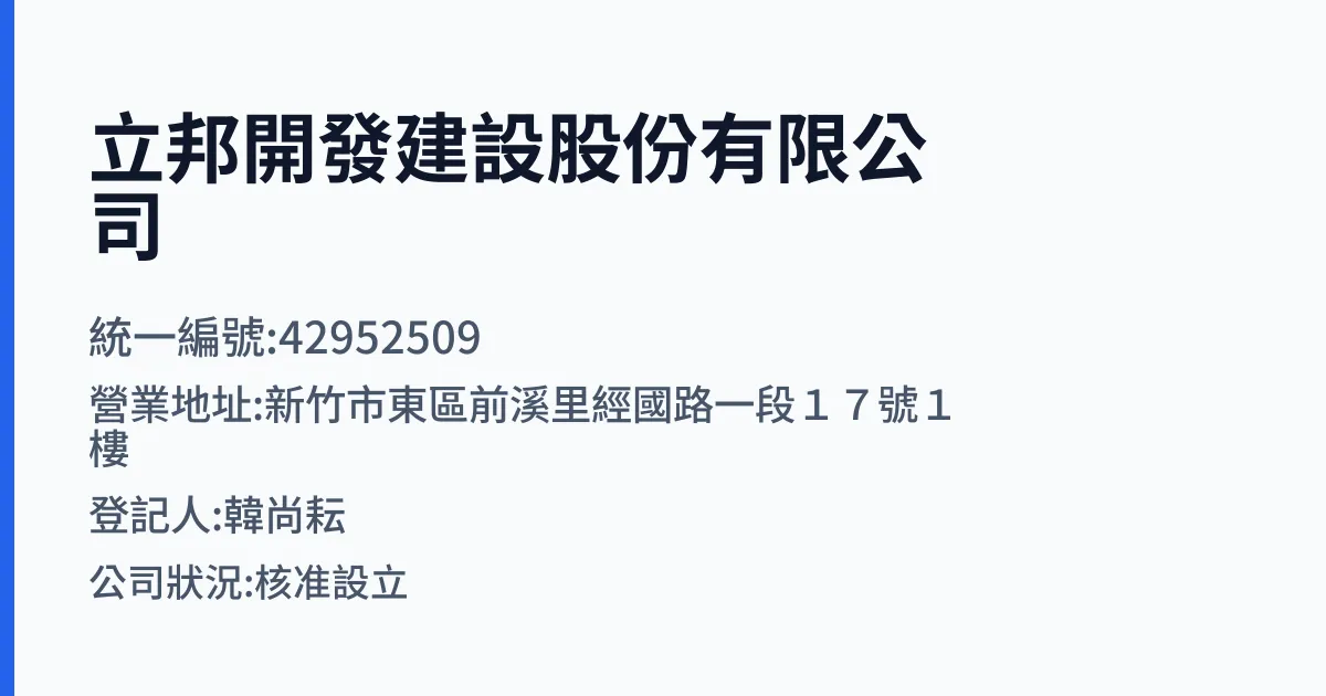 立邦開發建設股份有限公司 - 統編 42952509(新竹市) 公司登記資料與營業項目詳細圖表