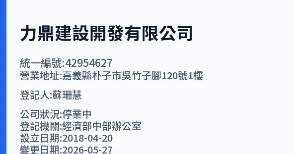 力鼎建設開發有限公司的照片-統編 42954627(嘉義縣) 公司登記資料與營業項目詳細圖表
