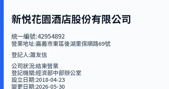 新悦花園酒店股份有限公司的照片-統編 42954892(嘉義市) 公司登記資料與營業項目詳細圖表