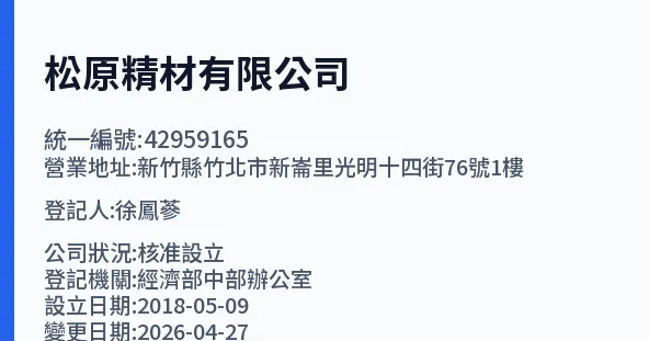 松原精材有限公司的照片-統編 42959165(新竹縣) 公司登記資料與營業項目詳細圖表