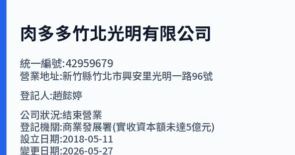 肉多多竹北光明有限公司的照片-統編 42959679(新竹縣) 公司登記資料與營業項目詳細圖表
