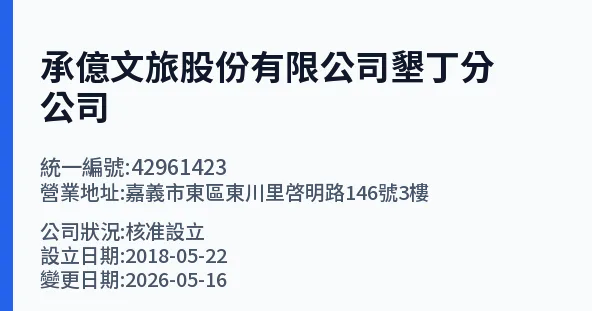 承億文旅股份有限公司墾丁分公司的照片-統編 42961423(嘉義市) 公司登記資料與營業項目詳細圖表
