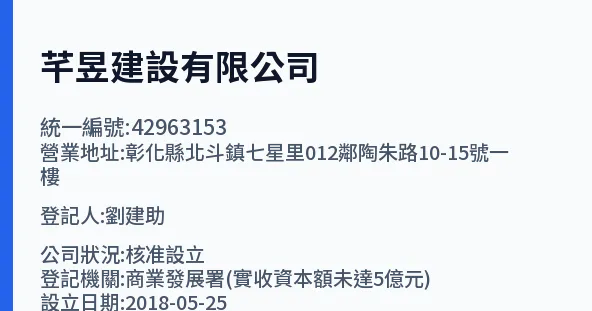 芊昱建設有限公司的照片-統編 42963153(彰化縣) 公司登記資料與營業項目詳細圖表