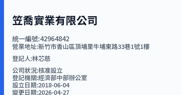 笠喬實業有限公司的照片-統編 42964842(新竹市) 公司登記資料與營業項目詳細圖表