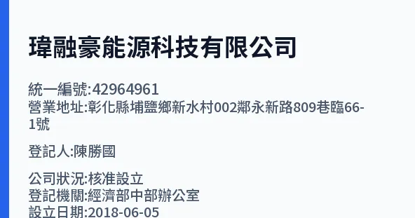瑋融豪能源科技有限公司的照片-統編 42964961(彰化縣) 公司登記資料與營業項目詳細圖表