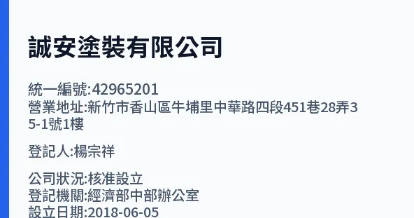 誠安塗裝有限公司的照片-統編 42965201(新竹市) 公司登記資料與營業項目詳細圖表