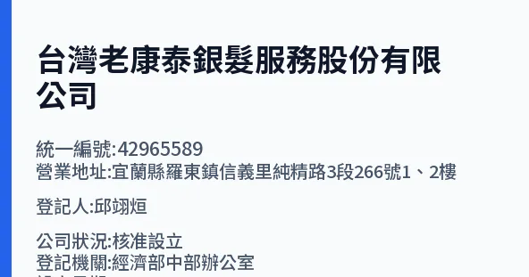 台灣老康泰銀髮服務股份有限公司的照片-統編 42965589(宜蘭縣) 公司登記資料與營業項目詳細圖表