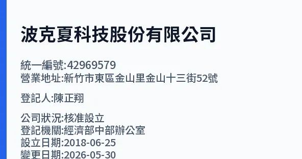 波克夏科技股份有限公司的照片-統編 42969579(新竹市) 公司登記資料與營業項目詳細圖表