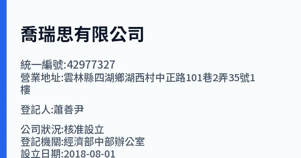 喬瑞思有限公司的照片-統編 42977327(雲林縣) 公司登記資料與營業項目詳細圖表