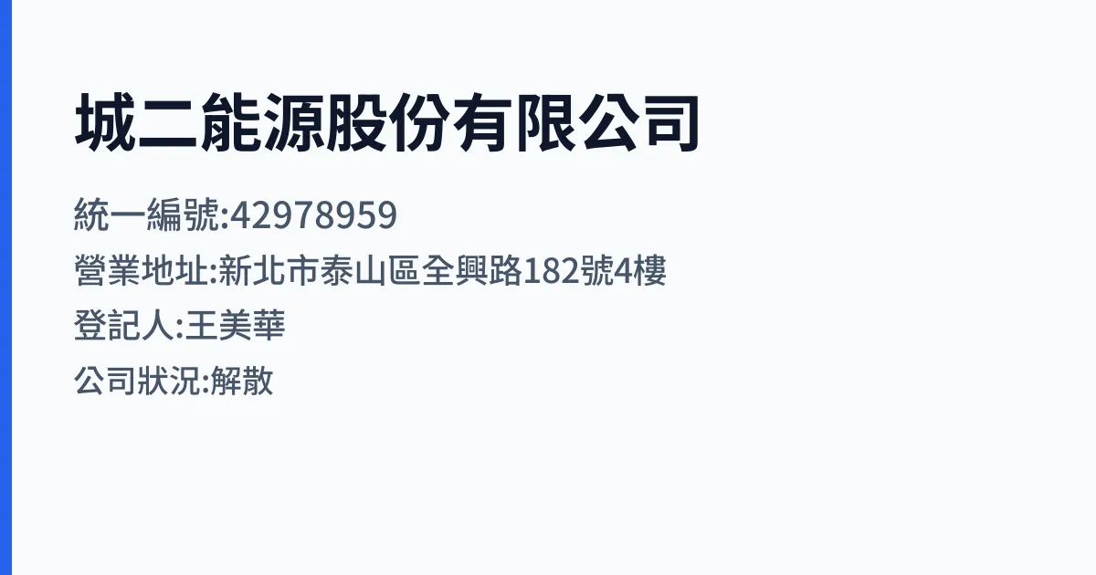 城二能源股份有限公司 - 統編 42978959(新北市) 公司登記資料與營業項目詳細圖表