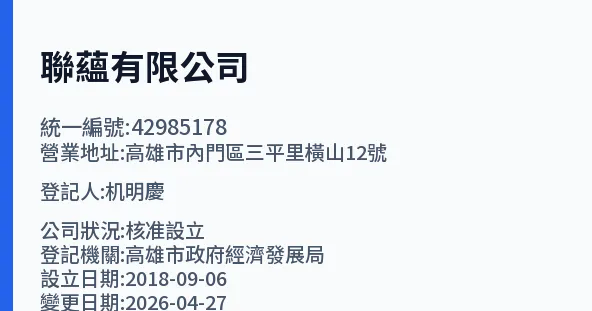 聯蘊有限公司的照片-統編 42985178(高雄市) 公司登記資料與營業項目詳細圖表