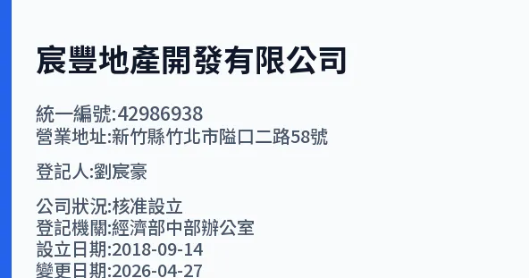 宸豐地產開發有限公司的照片-統編 42986938(新竹縣) 公司登記資料與營業項目詳細圖表