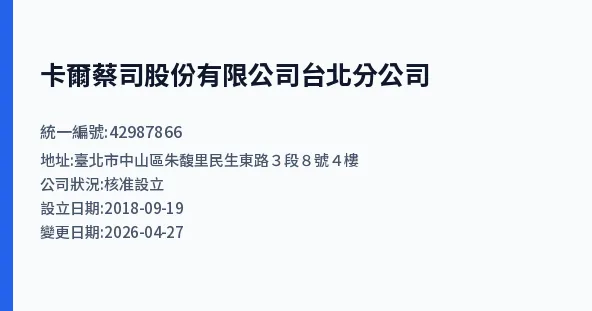 卡爾蔡司股份有限公司台北分公司的照片-統編 42987866(臺北市) 公司登記資料與營業項目詳細圖表