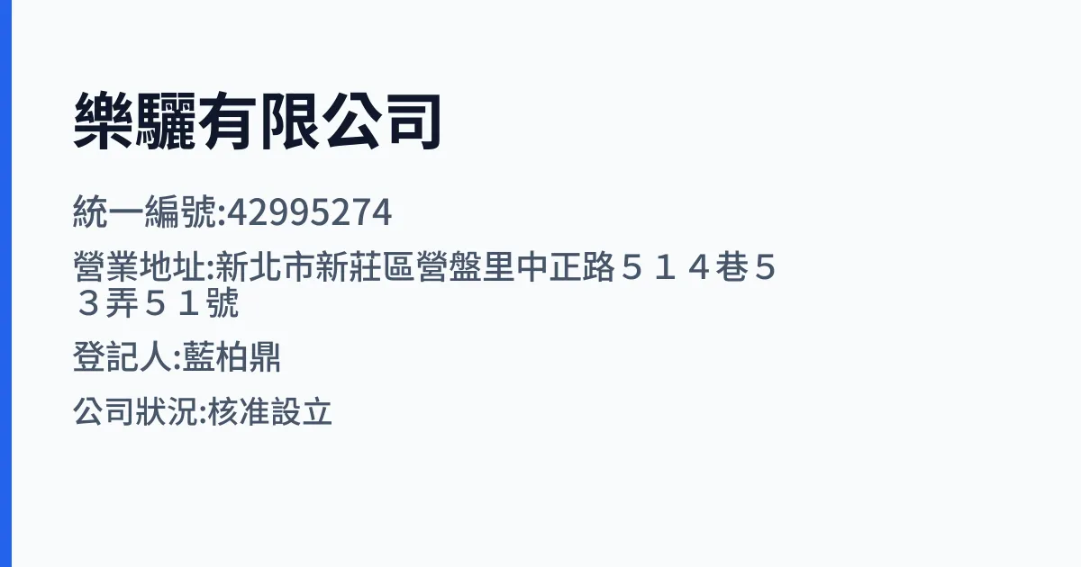 樂驪有限公司 - 統編 42995274(新北市) 公司登記資料與營業項目詳細圖表
