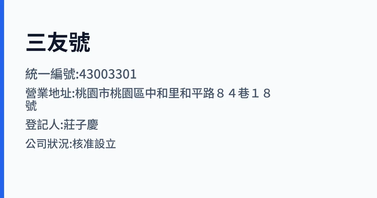 三友號 - 統編 43003301(桃園市) 公司登記資料與營業項目詳細圖表