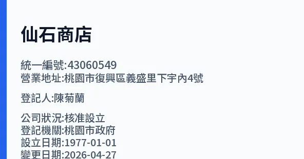仙石商店的照片-統編 43060549(桃園市) 公司登記資料與營業項目詳細圖表