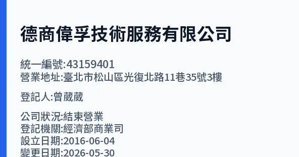 德商偉孚技術服務有限公司的照片-統編 43159401(臺北市) 公司登記資料與營業項目詳細圖表