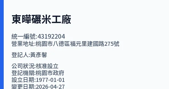 東曄碾米工廠的照片-統編 43192204(桃園市) 公司登記資料與營業項目詳細圖表