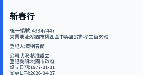 新春行的照片-統編 43347447(桃園市) 公司登記資料與營業項目詳細圖表