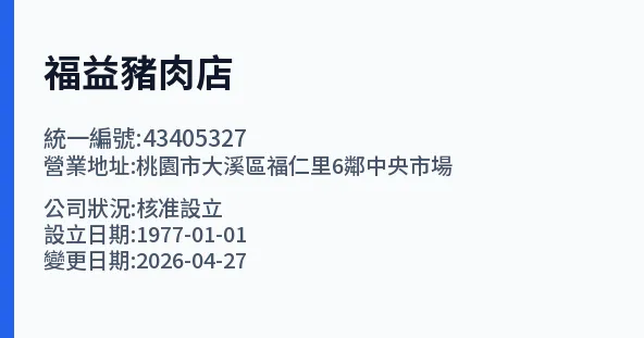 福益豬肉店的照片-統編 43405327(桃園市) 公司登記資料與營業項目詳細圖表