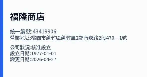 福隆商店的照片-統編 43419906(桃園市) 公司登記資料與營業項目詳細圖表