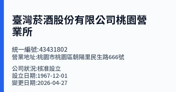 臺灣菸酒股份有限公司桃園營業所的照片-統編 43431802(桃園市) 公司登記資料與營業項目詳細圖表