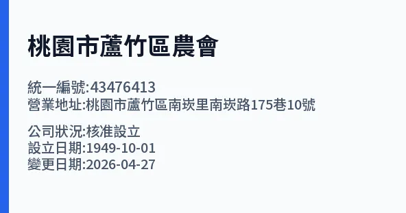桃園市蘆竹區農會的照片-統編 43476413(桃園市) 公司登記資料與營業項目詳細圖表