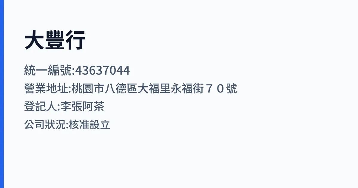 大豐行 - 統編 43637044(桃園市) 公司登記資料與營業項目詳細圖表