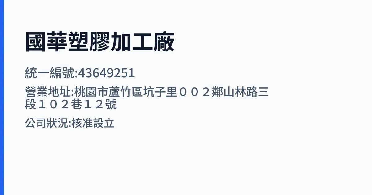 國華塑膠加工廠 - 統編 43649251(桃園市) 公司登記資料與營業項目詳細圖表