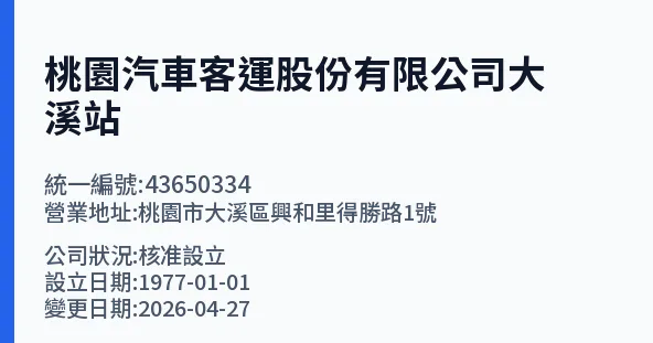 桃園汽車客運股份有限公司大溪站的照片-統編 43650334(桃園市) 公司登記資料與營業項目詳細圖表