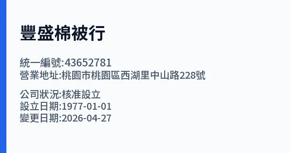 豐盛棉被行的照片-統編 43652781(桃園市) 公司登記資料與營業項目詳細圖表