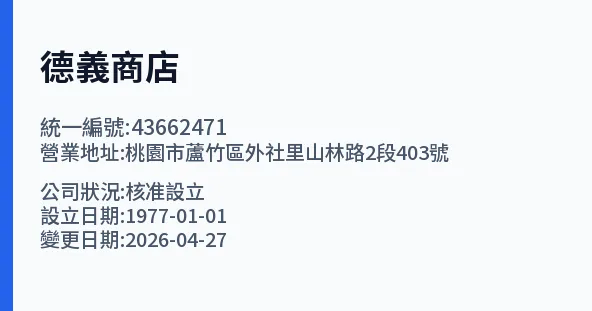 德義商店的照片-統編 43662471(桃園市) 公司登記資料與營業項目詳細圖表