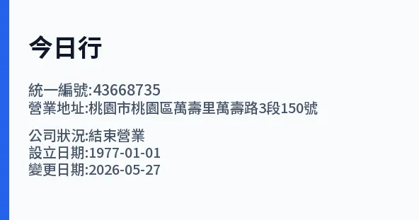 今日行的照片-統編 43668735(桃園市) 公司登記資料與營業項目詳細圖表
