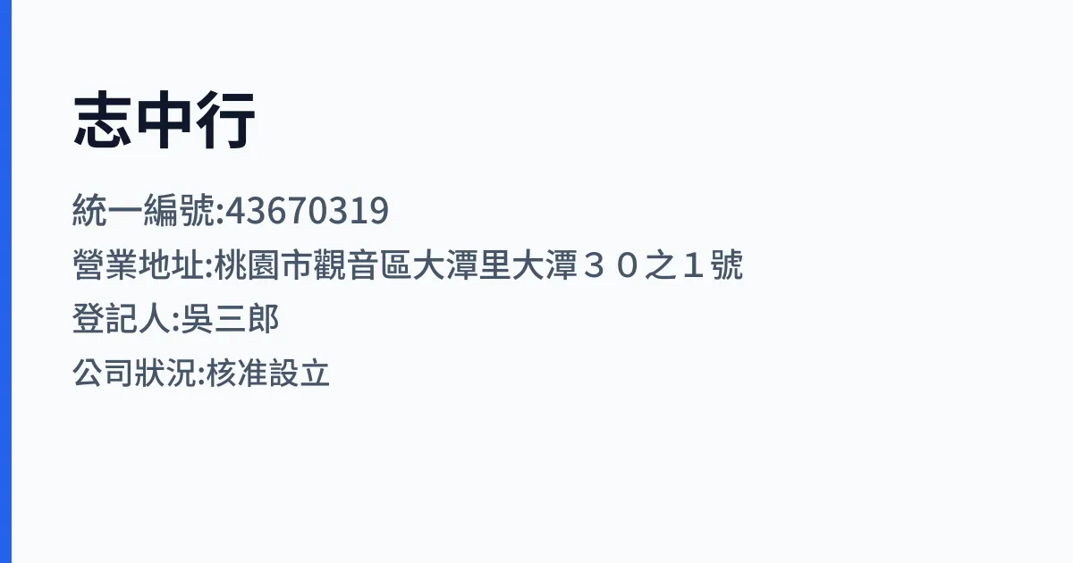 志中行 - 統編 43670319(桃園市) 公司登記資料與營業項目詳細圖表