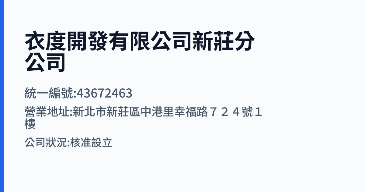 衣度開發有限公司新莊分公司 - 統編 43672463(新北市) 公司登記資料與營業項目詳細圖表