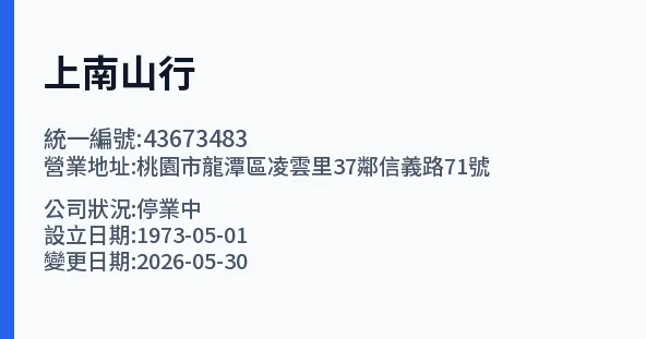 上南山行的照片-統編 43673483(桃園市) 公司登記資料與營業項目詳細圖表