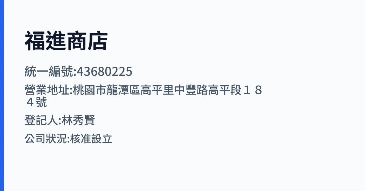福進商店 - 統編 43680225(桃園市) 公司登記資料與營業項目詳細圖表