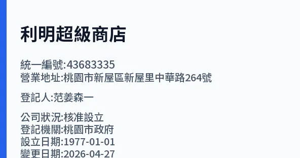 利明超級商店的照片-統編 43683335(桃園市) 公司登記資料與營業項目詳細圖表