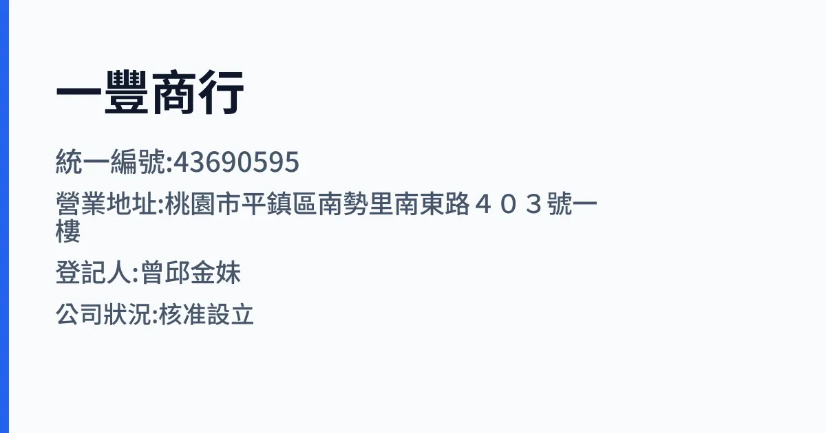 一豐商行 - 統編 43690595(桃園市) 公司登記資料與營業項目詳細圖表