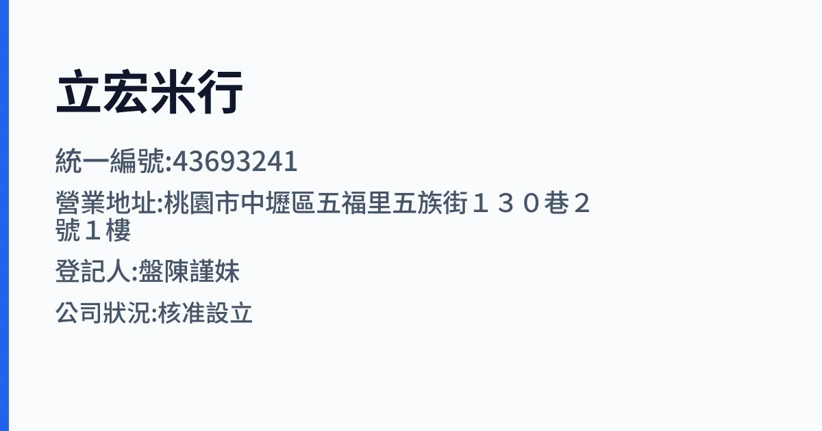 立宏米行 - 統編 43693241（桃園市） 公司登記資料與營業項目詳細圖表