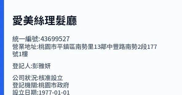 愛美絲理髮廳的照片-統編 43699527(桃園市) 公司登記資料與營業項目詳細圖表