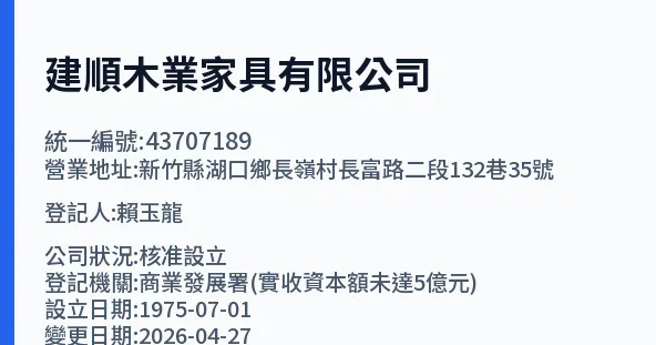 建順木業家具有限公司的照片-統編 43707189(新竹縣) 公司登記資料與營業項目詳細圖表